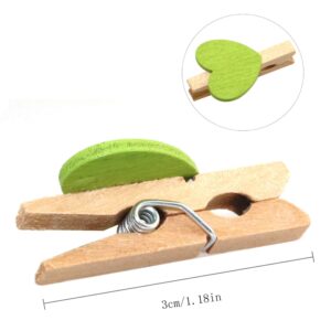 RuiLing Photo Craft Decoration Clips Set - 50pcs Colorful Mini Heart Love Wooden Clothespin + 10pcs Thumbtack + 1 Roll Hemp Rope