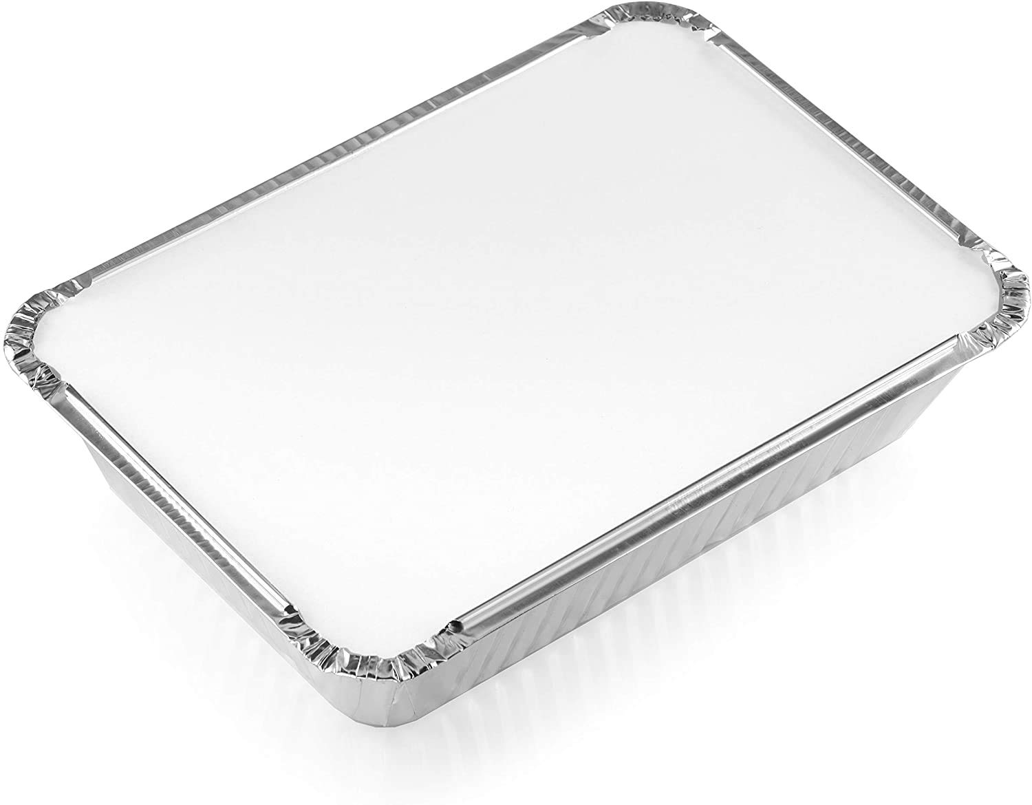 DecorRack 14 Aluminum Pan Disposable with Flat Board Lids, 2.25 Lb Heavy Duty Rectangular Tin Foil Pans, Perfect for Reheating Leftover Food, Baking, Roasting, Meal Prep, to-Go Containers (14 Pack)