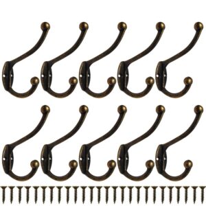 heavy duty coat hooks 10 pack wall mounted hooks metal hooks dual robe hook rustic hooks heavy duty dual retro double hooks coat hanger and screws for coat/backpack/bag/towel/key/cap