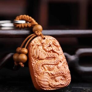 Betterdecor Feng shui Chinese Zodiac Horoscope Birth Animal Key Ring Key Chain for success and wealth luck (Wood Carved Dragon)