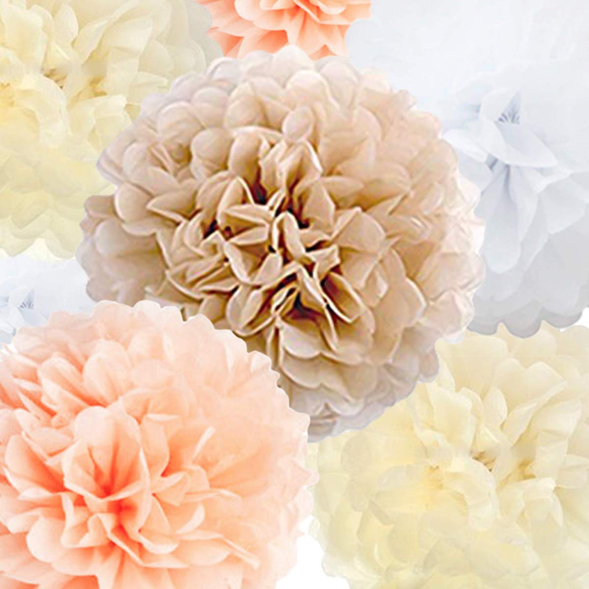 Tissue Paper Pom Poms Paper Flower 22 Pcs Champagne, Ivory, White, Peach for Birthday Bachelorette Wedding Baby Shower Bridal Shower Party Decoration