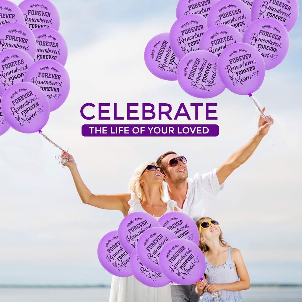 25 Memorial latex balloons to Celebrate life, Bereavement, Condolences, Funeral, Anniversary, Memorial services, Memory table, Ash Scatterings (Purple-Forever)