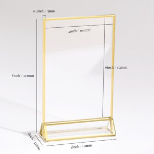 UNIQOOO Acrylic Sign Holders with Golden Border, Portrait View, Pack of 6 | 4x6 Inches Double Sided Clear Frame, Perfect for Wedding reception, Centerpiece, Decoration, Party,Anniversary, Event