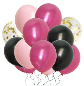 hot pink balloons assorted black gold pink party decorations for bachelorette bridal baby shower women birthday (latex pink + gold confetti)