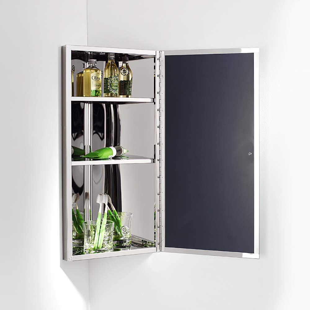 Stainless Steel Corner Bathroom Mirror Cabinet Triangle Locker Wall Cabinet Multipurpose Kitchen Medicine Storage Organizer with Mirror,11.81" X23.6"X8.2"