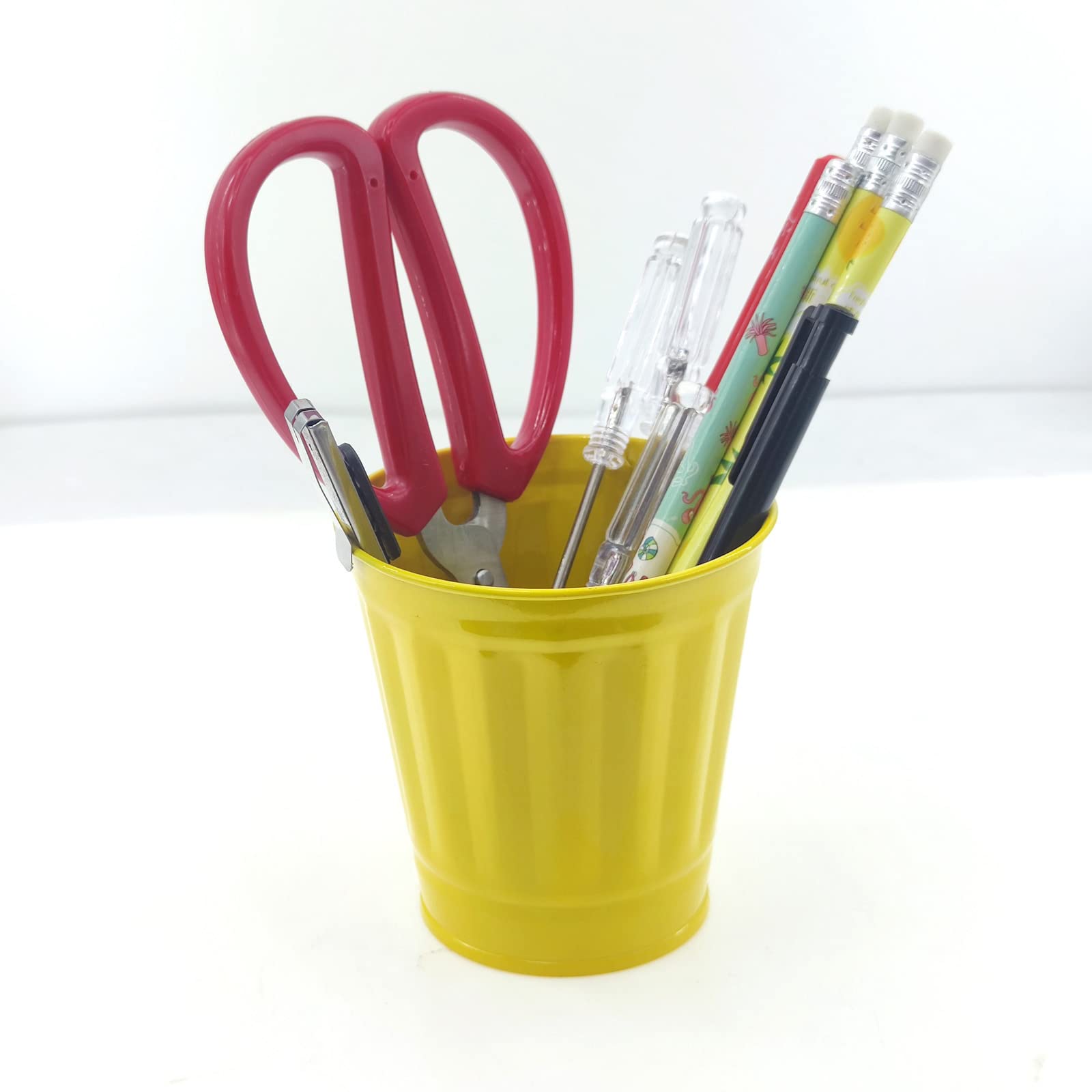 AITING Mini Trash can & Iron Garbage can Pencil Cup Holder 2pcs (Yellow)