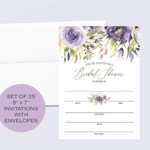 Moonrise Papery Set of 25 Purple Bridal Shower Invitations with Envelopes — Fill-in Style Invites with Envelopes