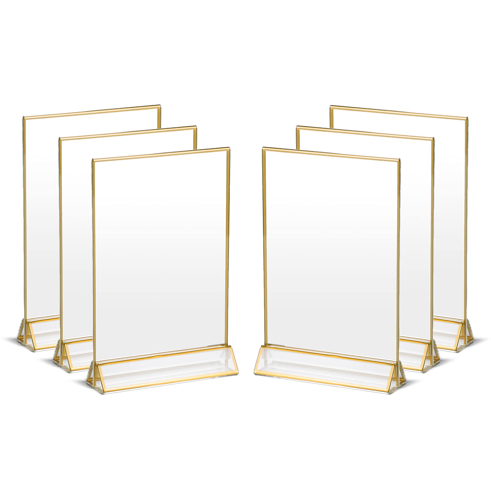 UNIQOOO Acrylic Sign Holders with Golden Border, Portrait View, Pack of 6 | 4x6 Inches Double Sided Clear Frame, Perfect for Wedding reception, Centerpiece, Decoration, Party,Anniversary, Event