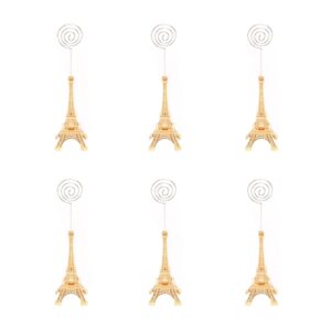 booluee 6 pcs eiffel tower base place card holders, metal wire table photo holder table number card holders table pictures stand memo note clip for home office wedding party (gold)