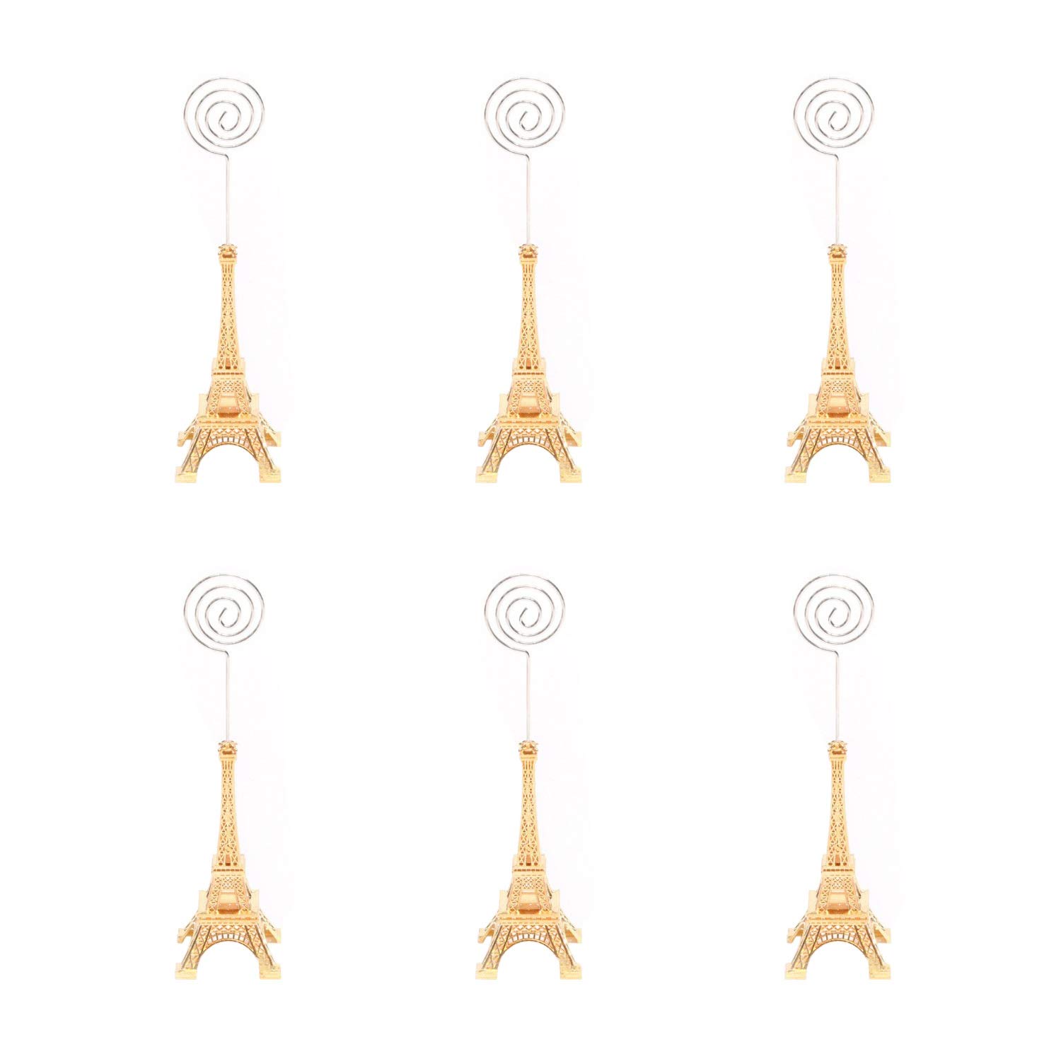 Booluee 6 Pcs Eiffel Tower Base Place Card Holders, Metal Wire Table Photo Holder Table Number Card Holders Table Pictures Stand Memo Note Clip for Home Office Wedding Party (Gold)