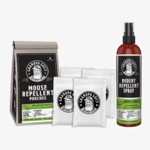 grandpa gus's extra-strength mouse repellent pouches + rodent repellent spray, peppermint/cinnamon, home/rv, boat/car storage & machinery, 4 x 1.75 oz pouches + 1 x 8 oz spray