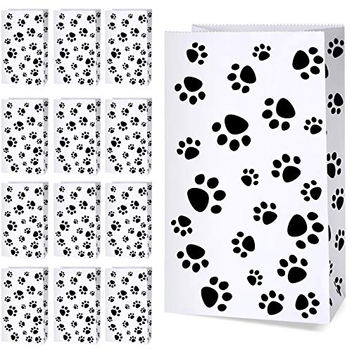 36 Pack Dog Paw Print Gift Paper Bags Dog Paw Print Treat Bags, Paw Print Gift Bags Dog Party Favors Paw Print Goodie Bags Dog Gift Bags Cat Treat Bags for Puppy Pet Treat Party Favor(White Black)