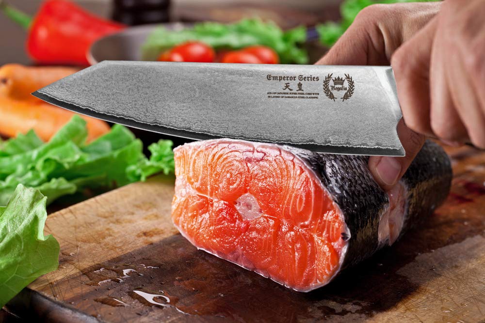 Regalia Kiritsuke Chef Knife: Professional Japanese 8.5 Inch AUS10 Premium High Carbon 67 Layer Damascus Steel Chef’s knives w/G-10 Handle Knives