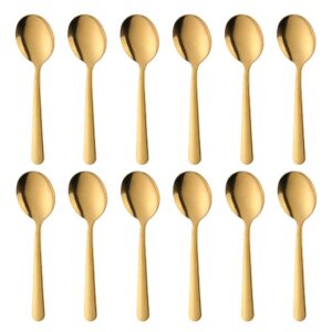 bouillon round spoon 12 pieces stainless steel soup spoons, buy&use 5.9-inch gold color dinenrware