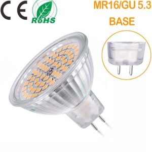 MR16 LED Light Bulbs(4 Pack)-380lm 60LEDs 2835 SMD 3W AC/DC 12V 3000K Warm White,30W Halogen Bulb Equivalent,GU5.3 Bi-Pin Base,Not Dimmable, for Landscape,Recessed Spotlight,Track Lightin