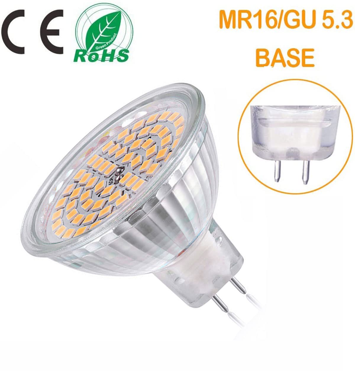 MR16 LED Light Bulbs(4 Pack)-380lm 60LEDs 2835 SMD 3W AC/DC 12V 3000K Warm White,30W Halogen Bulb Equivalent,GU5.3 Bi-Pin Base,Not Dimmable, for Landscape,Recessed Spotlight,Track Lightin