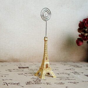 Booluee 6 Pcs Eiffel Tower Base Place Card Holders, Metal Wire Table Photo Holder Table Number Card Holders Table Pictures Stand Memo Note Clip for Home Office Wedding Party (Gold)