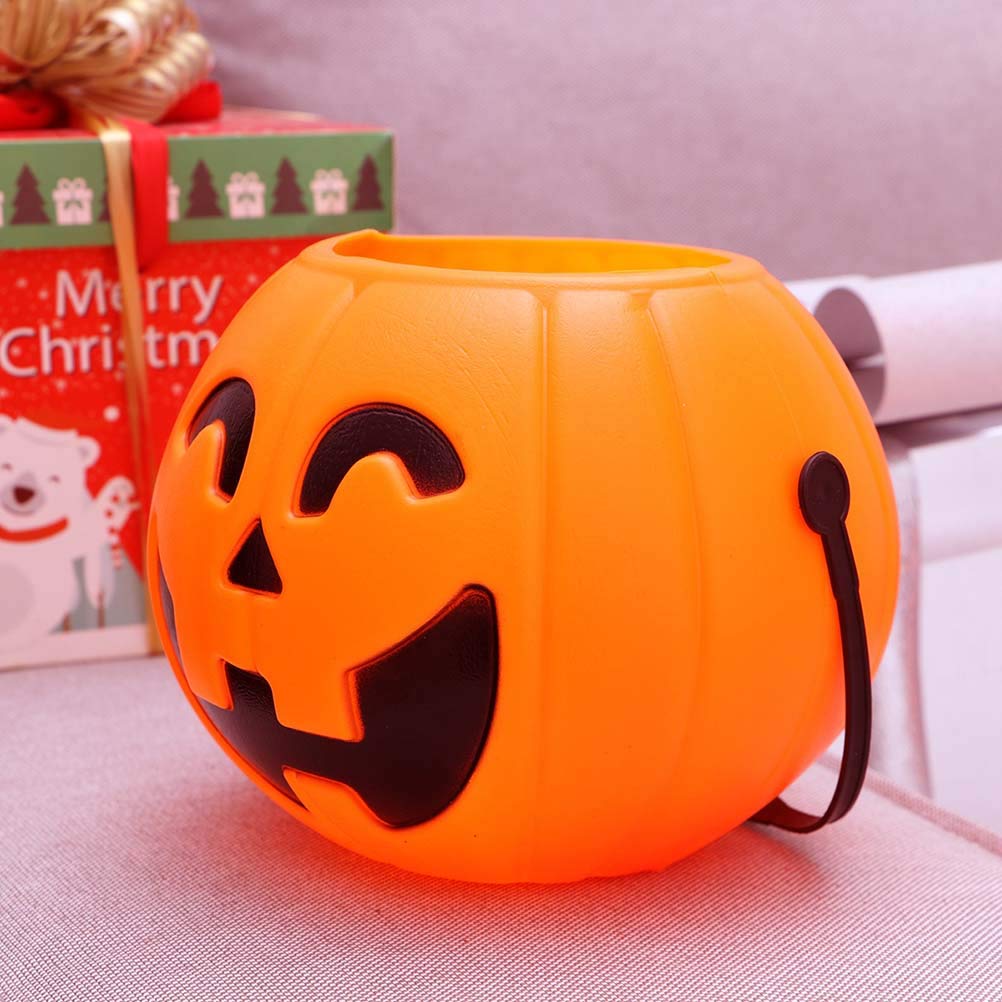 17cm Halloween Portable Pumpkin Bucket Trick or Treat Pumpkin Candy Pail Holder 2 Pieces