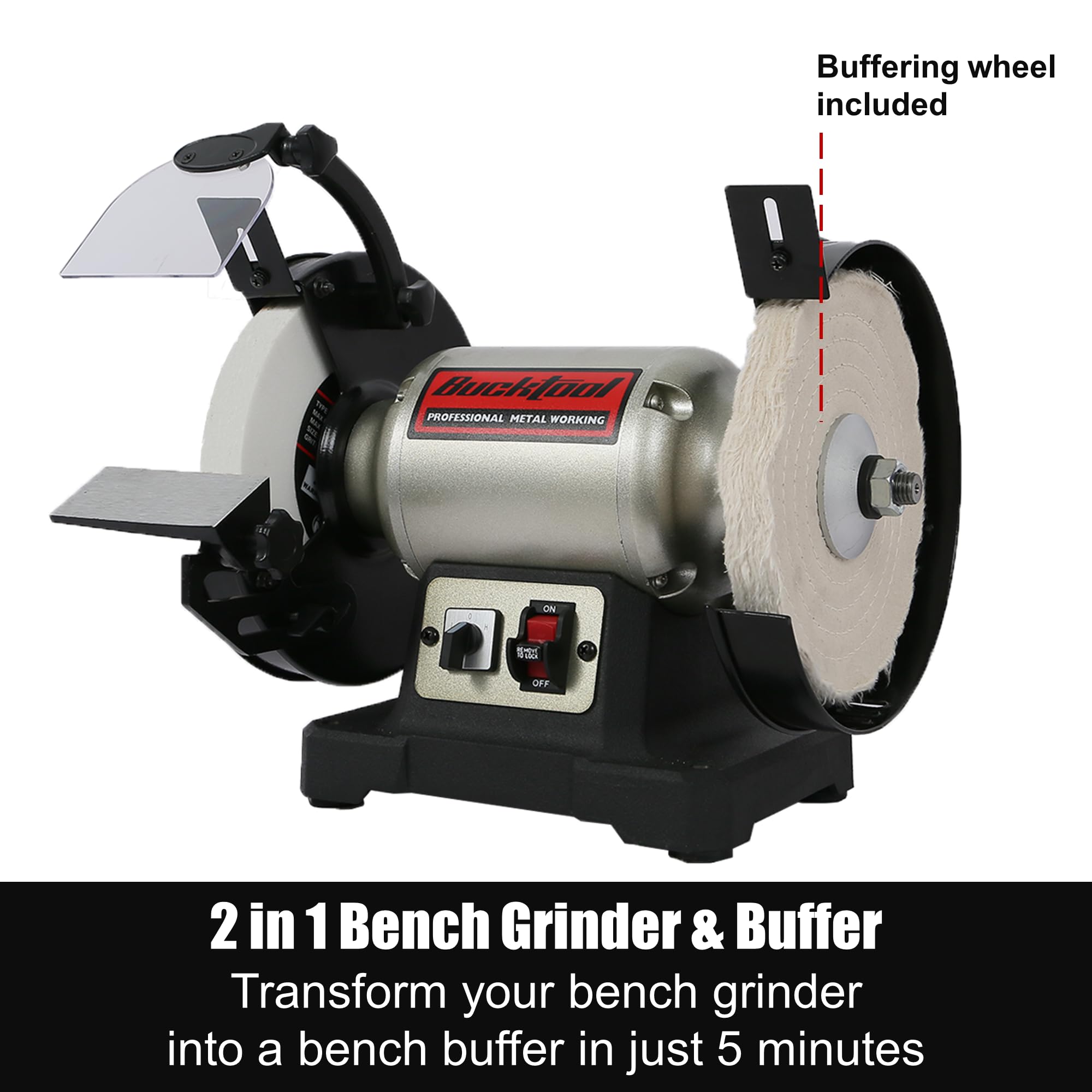 BUCKTOOL 8 inch Dual Speed Bench Grinder & Buffer, Professional Low High Speed Bench Grinder Buffer with Cast Iron Base TDS-200DS