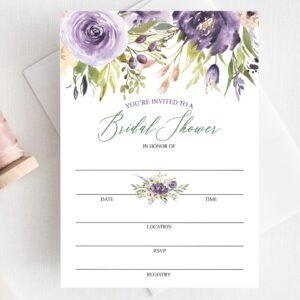 Moonrise Papery Set of 25 Purple Bridal Shower Invitations with Envelopes — Fill-in Style Invites with Envelopes