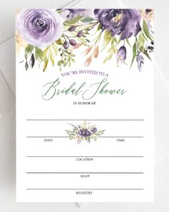 moonrise papery set of 25 purple bridal shower invitations with envelopes — fill-in style invites with envelopes