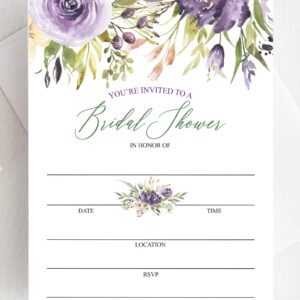 Moonrise Papery Set of 25 Purple Bridal Shower Invitations with Envelopes — Fill-in Style Invites with Envelopes