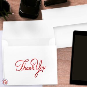 Red Foil Embossed Thank You Greeting Cards – Holidays, Baby & Bridal Showers, Birthdays, Weddings, Graduations, Business, Complimentary Card to Gifts & Presents – 25 per Pack, Envelopes Included