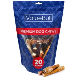 valuebull bully sticks for small dogs, thin 4-6 inch, varied shapes, 50 count - all natural dog treats, 100% beef pizzles, single ingredient rawhide alternative