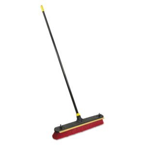 quickie 24-inch knockdown 2-in-1 multi-surface push broom with squeegee, black/red (6352zqk)