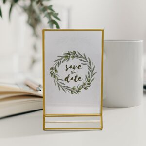 UNIQOOO Acrylic Sign Holders with Golden Border, Portrait View, Pack of 6 | 4x6 Inches Double Sided Clear Frame, Perfect for Wedding reception, Centerpiece, Decoration, Party,Anniversary, Event