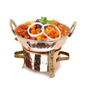 Zap Impex Indian 3 Pieces Serving Set Copper Karahi, Angithi and Serving Spoon Stainless steel set for 1 Person