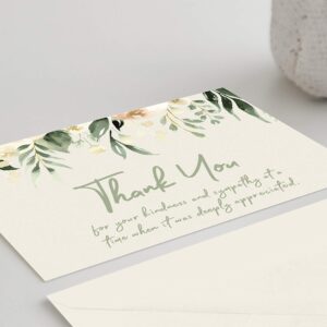 MPC Brands In Memory Of Blank Funeral Thank You Cards - Sympathy Bereavement Thank You Cards With Envelopes - Message Inside (25, Sage Floral)