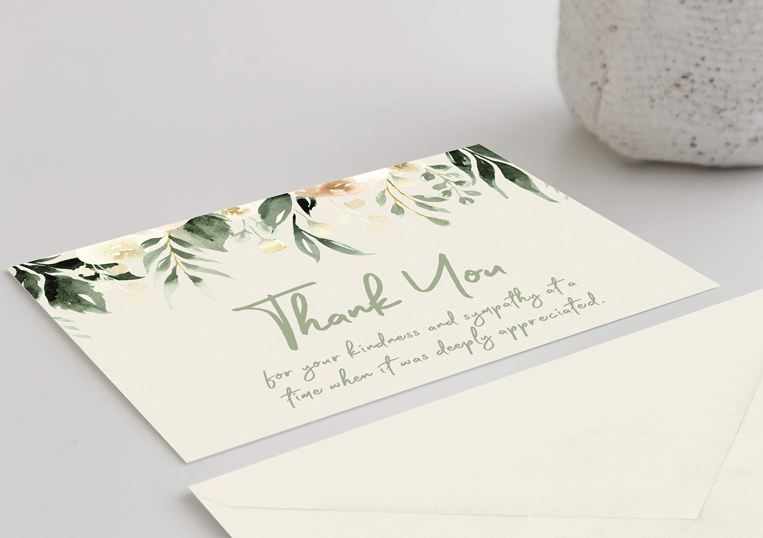 MPC Brands In Memory Of Blank Funeral Thank You Cards - Sympathy Bereavement Thank You Cards With Envelopes - Message Inside (25, Sage Floral)