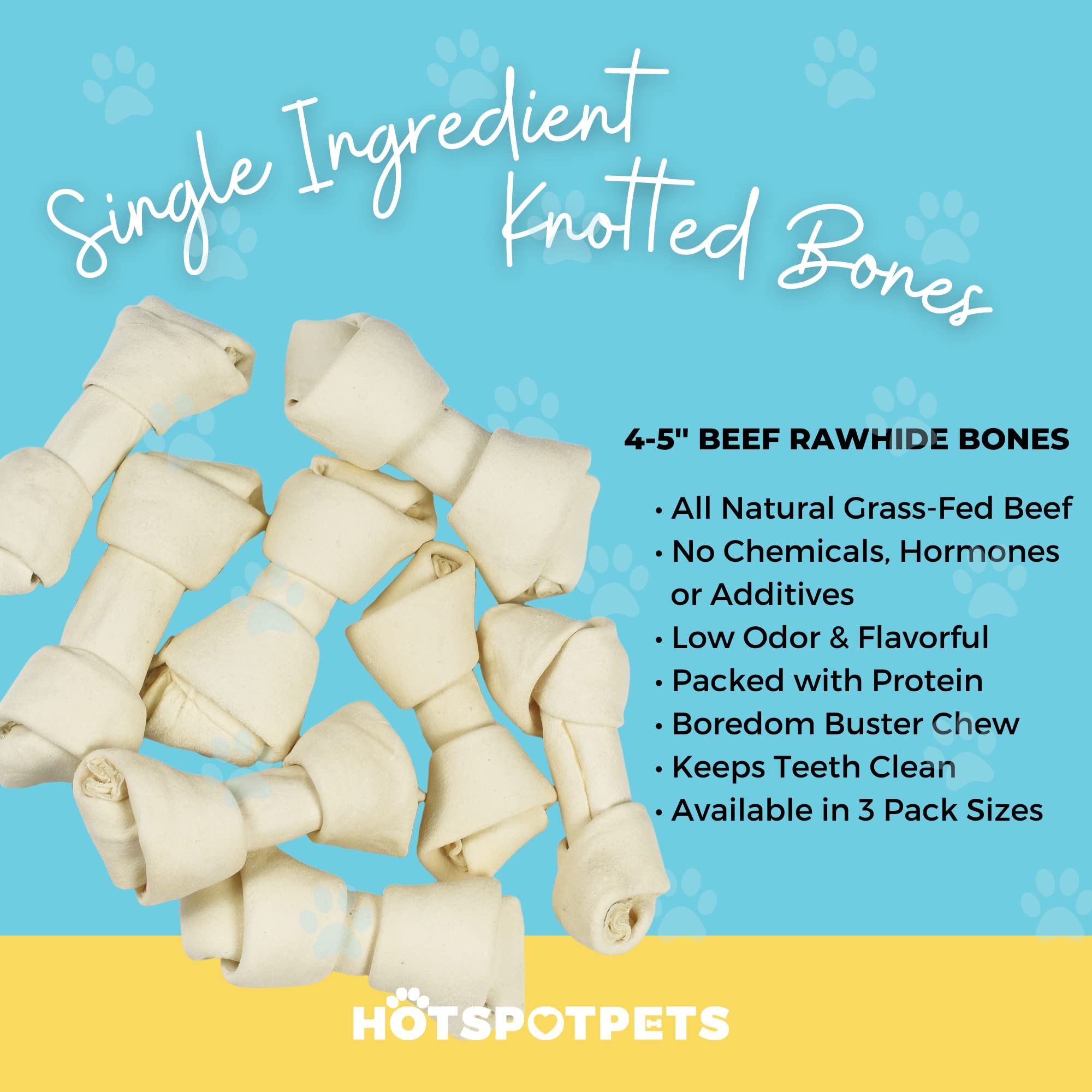 Hotspot Pets 4-5 Inch USDA Certified Facility Rawhide Dog Chew Bones - Choice of 10, 20, 30 Packs - from Grass Fed Brazilian Cows - Promotes Dental Hygiene and Good Behavior (10 Pack)