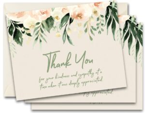 mpc brands in memory of blank funeral thank you cards - sympathy bereavement thank you cards with envelopes - message inside (25, sage floral)