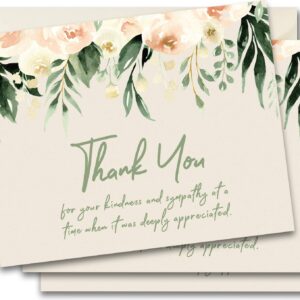 MPC Brands In Memory Of Blank Funeral Thank You Cards - Sympathy Bereavement Thank You Cards With Envelopes - Message Inside (25, Sage Floral)