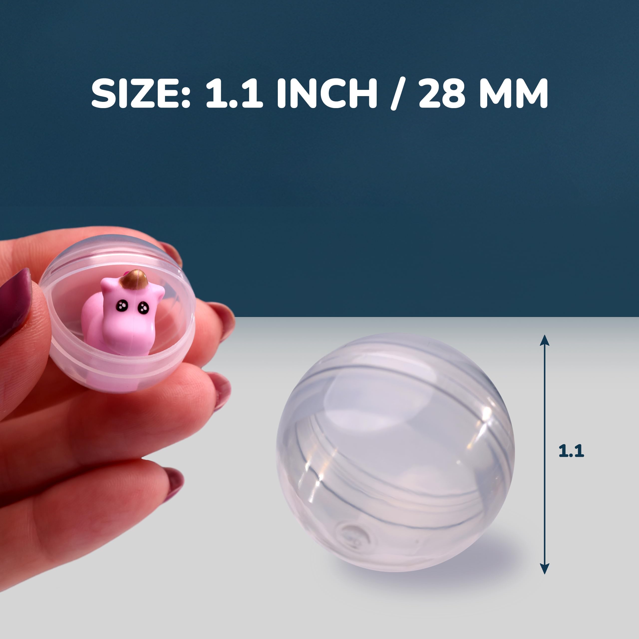 Capsule Vending Machine Round 50 pcs 1.1 inch - Gumball Machine Capsules Bulk Clear Container - Easter Basket Stuffers Birthday Gifts Pinata Stuffers DIY Craft Supplies - Clear Capsules Empty