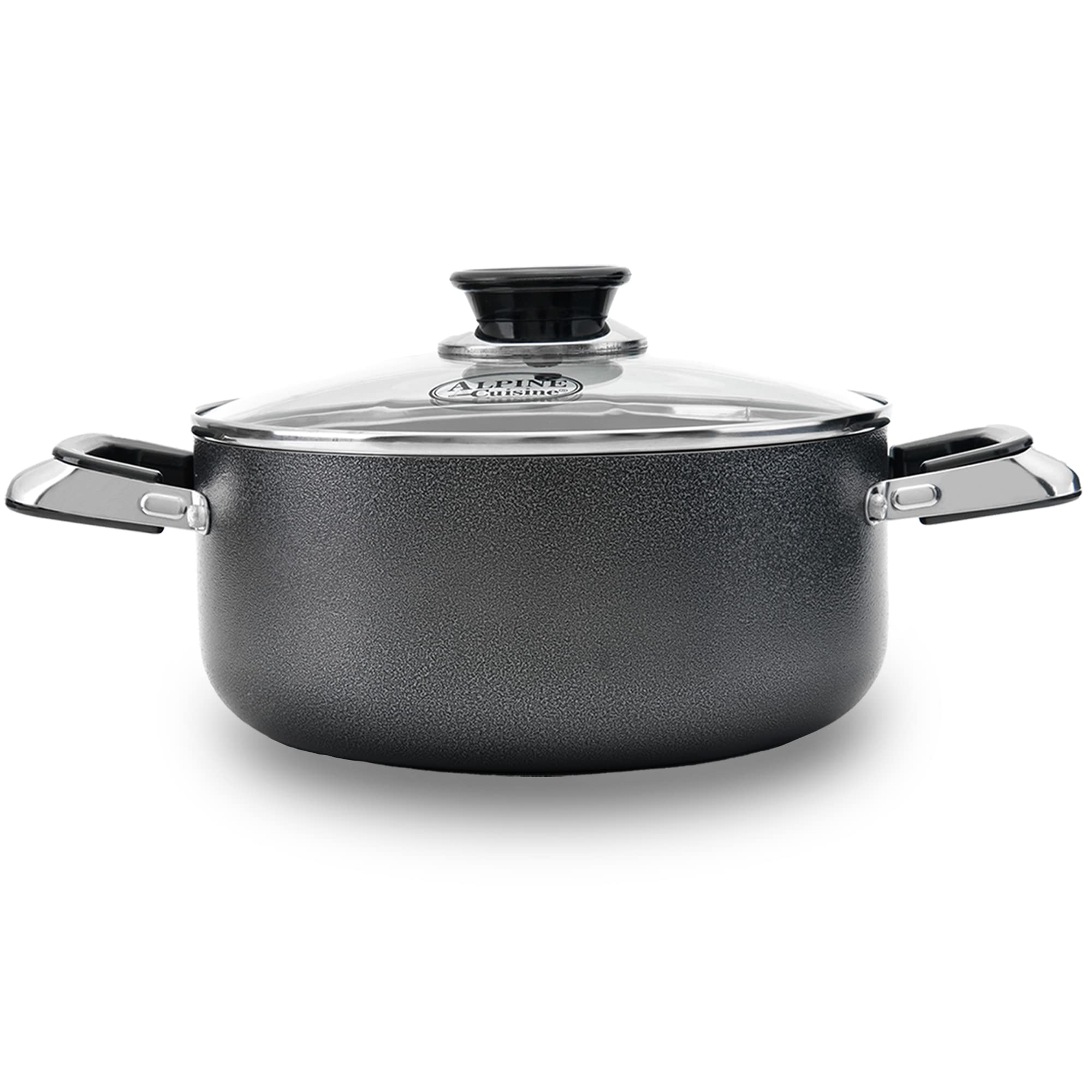 Alpine Cuisine 6 Quart Non-stick Stock Pot with Tempered Glass Lid and Carrying Handles, Multi-Purpose Cookware Aluminum Dutch Oven for Braising, Boiling, Stewing