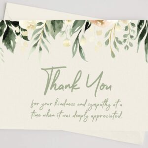 MPC Brands In Memory Of Blank Funeral Thank You Cards - Sympathy Bereavement Thank You Cards With Envelopes - Message Inside (25, Sage Floral)