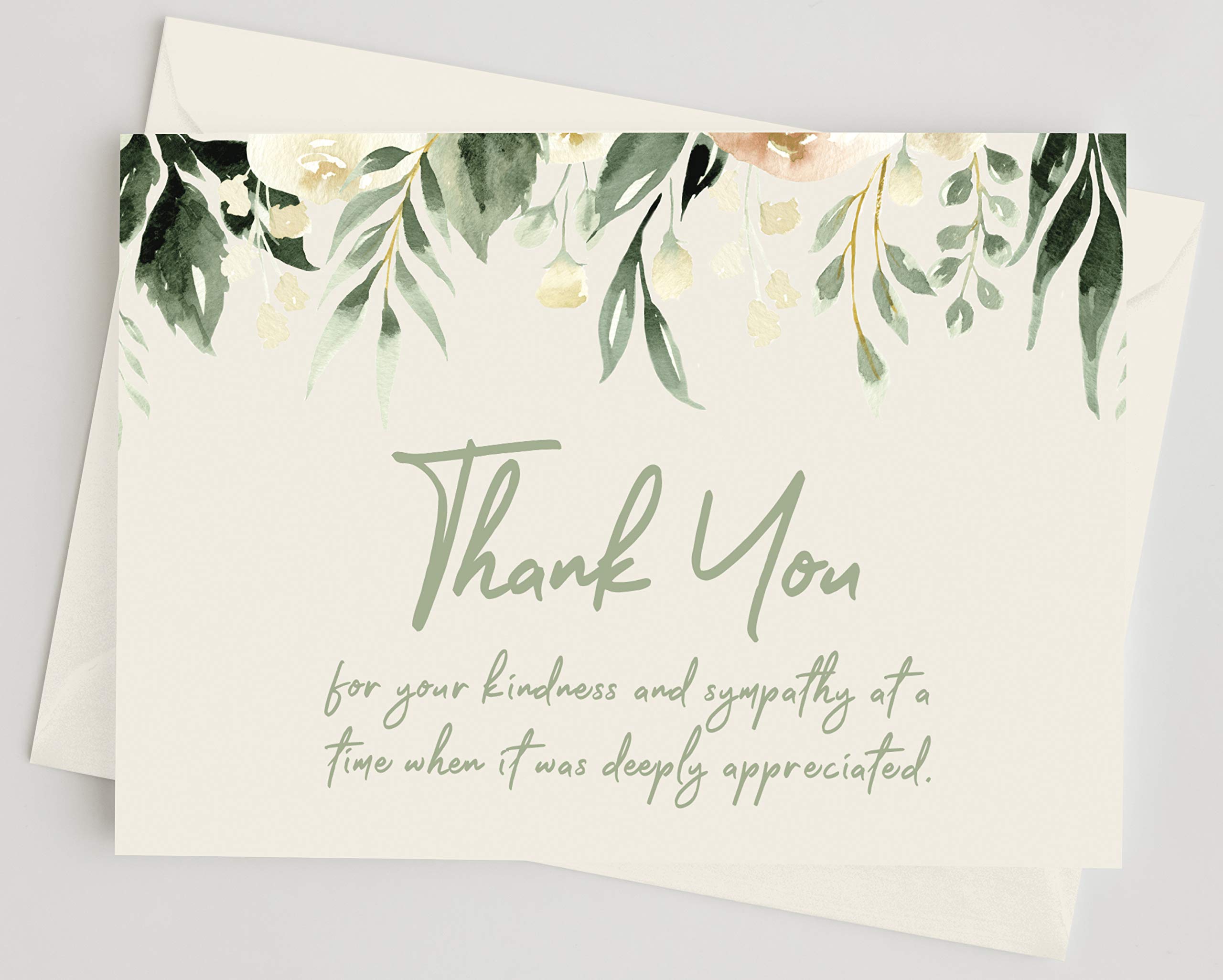 MPC Brands In Memory Of Blank Funeral Thank You Cards - Sympathy Bereavement Thank You Cards With Envelopes - Message Inside (25, Sage Floral)