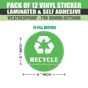 PARTH IMPEX Recycle Sticker - (Pack of 12) 6" Large Round Laminated Vinyl Decals Trash Can Bins Sign Labels