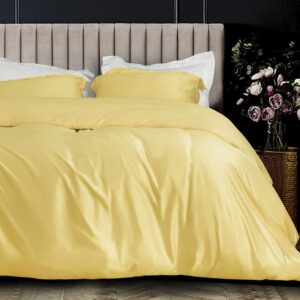 ntbay 3 pieces satin twin duvet cover set, ultra luxury and soft with hidden zipper design comforter cover set, yellow