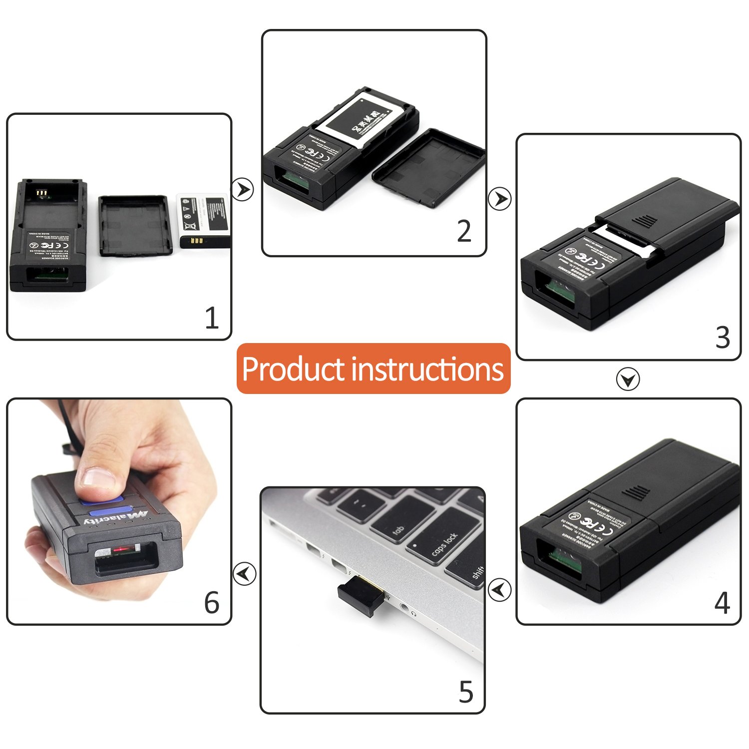 Wireless Bluetooth Mini 1D Laser Barcode Scanner,Alacrity USB Portable Compatible with Bluetooth Function & 2.4GHz Wireless & Wired Connection Barcode Reader Scanner