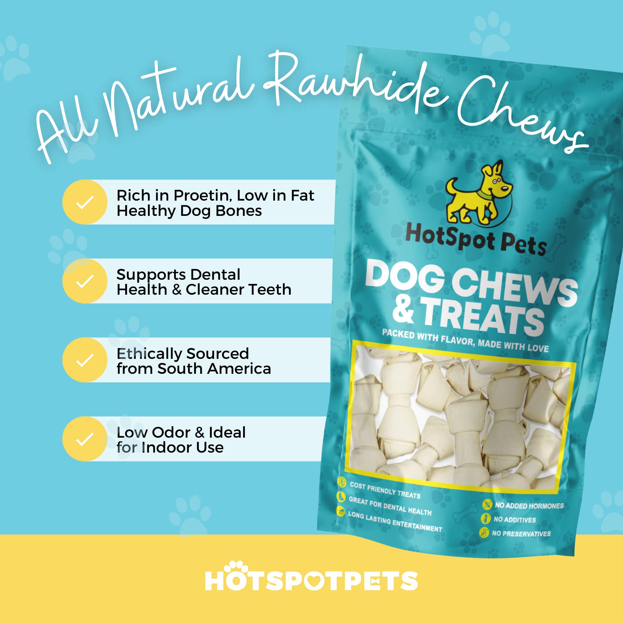 Hotspot Pets 4-5 Inch USDA Certified Facility Rawhide Dog Chew Bones - Choice of 10, 20, 30 Packs - from Grass Fed Brazilian Cows - Promotes Dental Hygiene and Good Behavior (10 Pack)