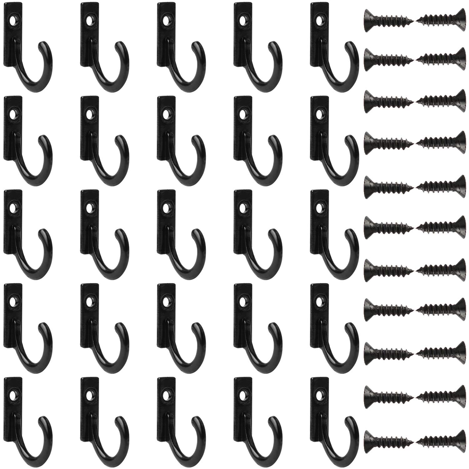 Maosifang Wall Mounted Hook Hangers Metal Hook Single Hook Robe Hook with Screws for Hanging Coat Key Hat Jewelry,30 Sets(Black)