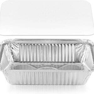 DecorRack 14 Aluminum Pan Disposable with Flat Board Lids, 2.25 Lb Heavy Duty Rectangular Tin Foil Pans, Perfect for Reheating Leftover Food, Baking, Roasting, Meal Prep, to-Go Containers (14 Pack)