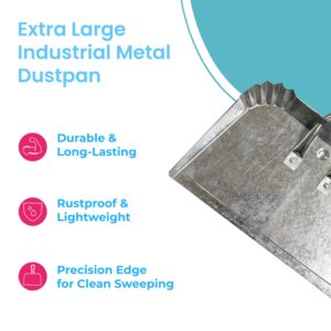 Set of 2 Extra Large Industrial Metal Dustpan | Doesn't Bend & Extra Wide for Large Easy Clean Ups | Lightweight & Rustproof | Precision Edge for Clean Sweeping