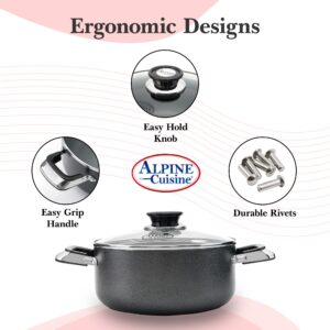 Alpine Cuisine 6 Quart Non-stick Stock Pot with Tempered Glass Lid and Carrying Handles, Multi-Purpose Cookware Aluminum Dutch Oven for Braising, Boiling, Stewing