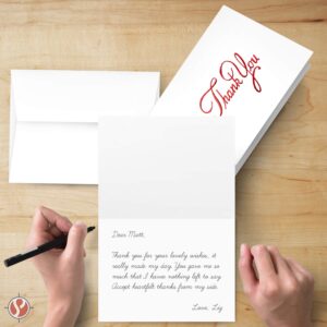 Red Foil Embossed Thank You Greeting Cards – Holidays, Baby & Bridal Showers, Birthdays, Weddings, Graduations, Business, Complimentary Card to Gifts & Presents – 25 per Pack, Envelopes Included