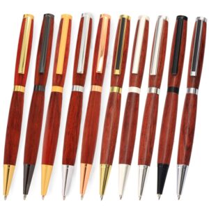 legacy woodturning, slimline pen kit - variety, 10 pack, gold, gold with black stripe clip, satin gold, satin silver, silver, black chrome, chrome, chrome with black stripe clip, gun metal, copper